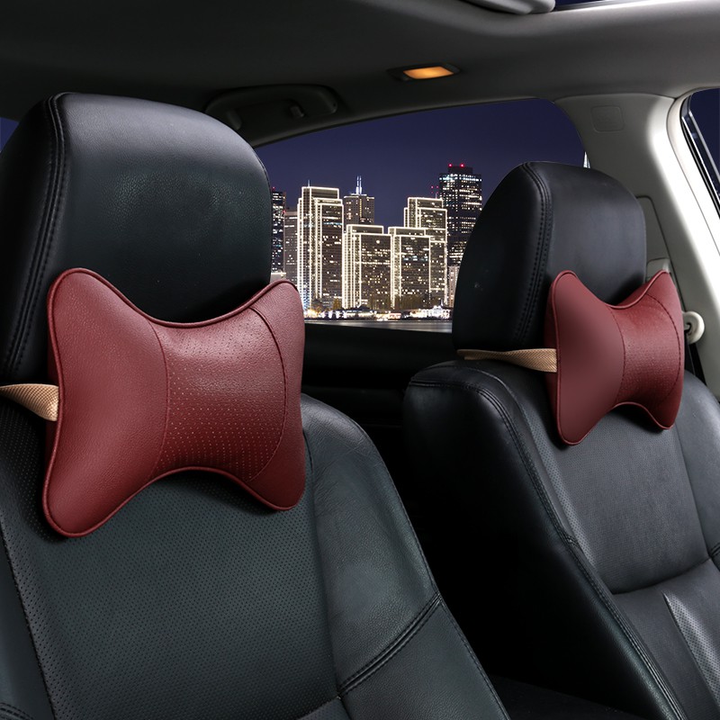 2PCS Car Seat Headrest Leather Soft Memory Foam Neck Pillow Head Neck ...