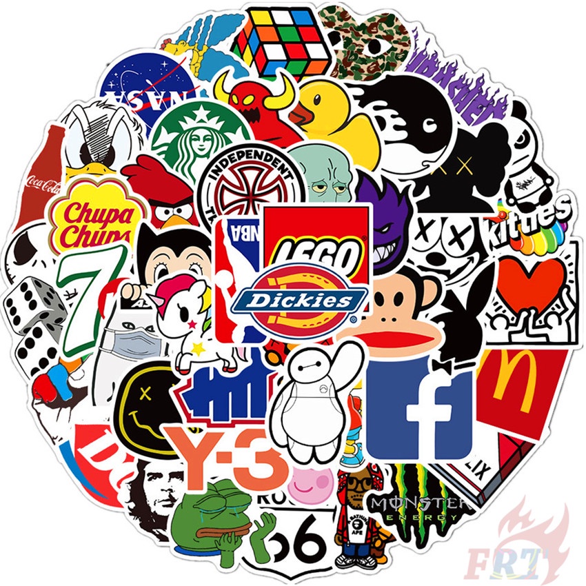 50Pcs/Set Classical Mixed Fashion Brand Logo S-2 Cool Cartoon Graffiti ...