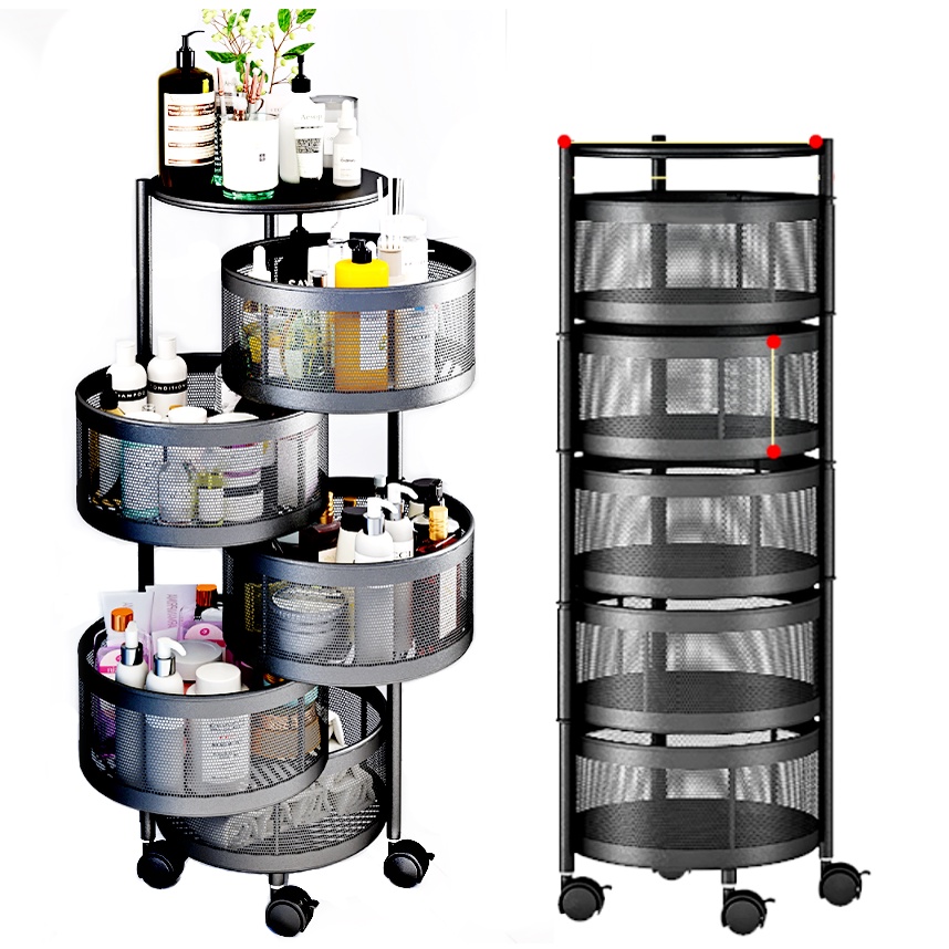 Foldable Tier Layer Spinning Storage Rack Kitchen Living Trolley Shelf ...