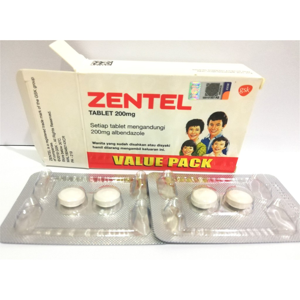 ZENTEL TABLET / zentel 善得驱虫丸 200MG (2 Tablets - no box) (4 Tablets ...