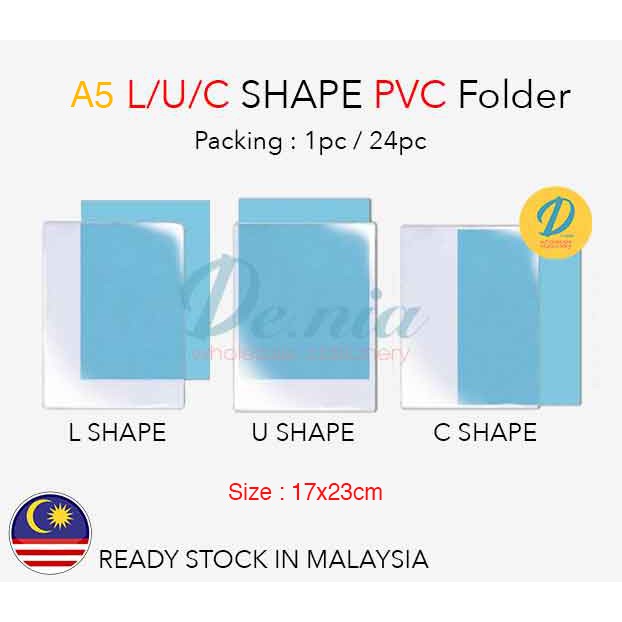 Clear Transparent Folder PVC A5 L U C Shape Document File Holder 24pcs ...