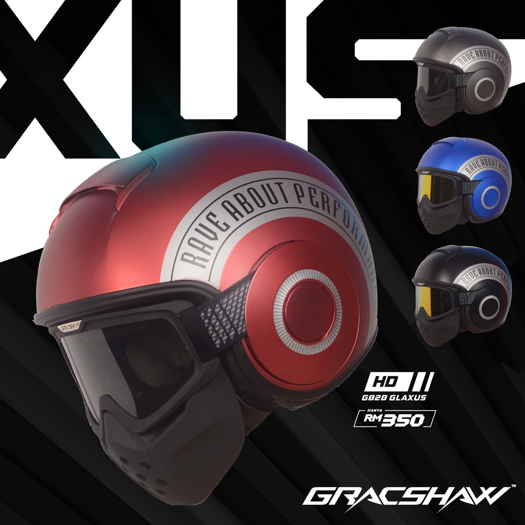 Open Face Helmet Gracshaw Glaxus G828 HD (Free Goggle Mask) | Shopee ...