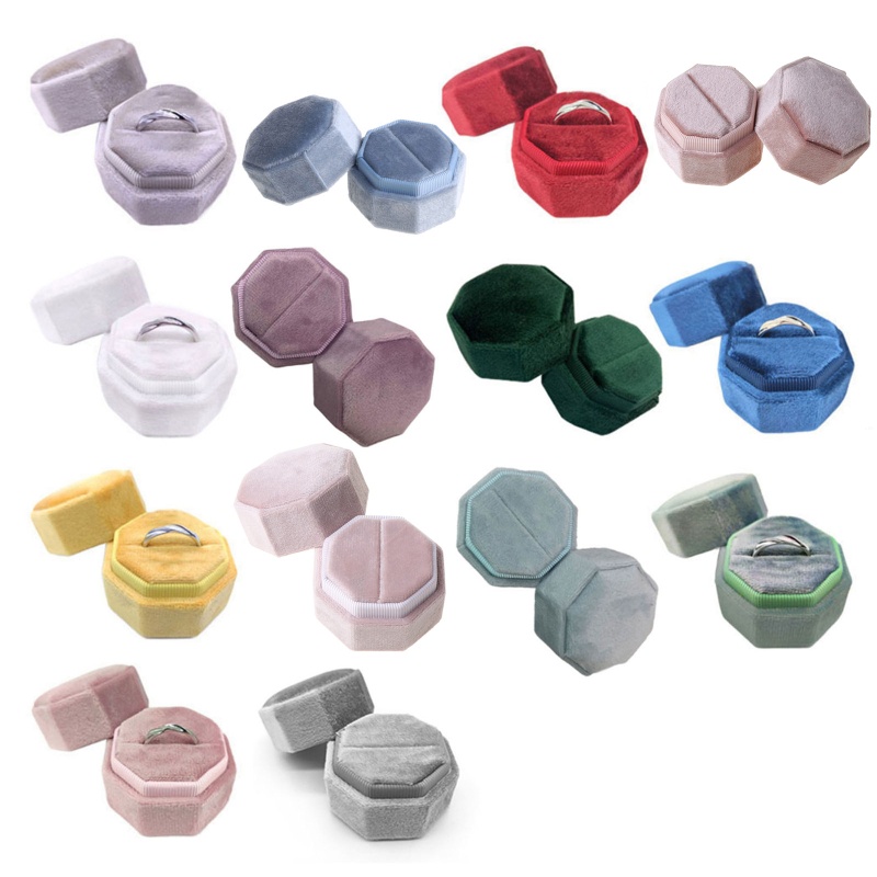 sa Octagon Velvet Ring Box Double Ring Display Holder with Detachable ...