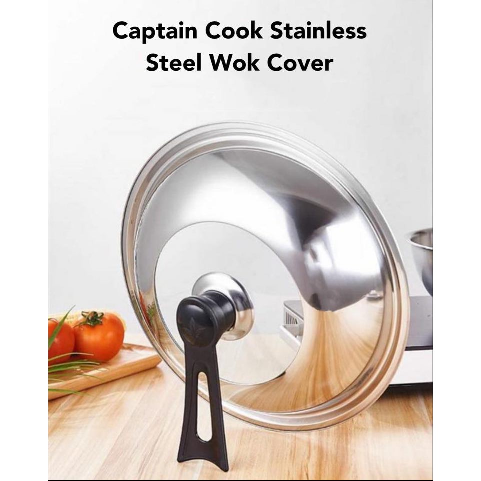Captain Cook Stainless Steel Wok Cover with LONG HANDLE (30cm/32cm/34cm ...