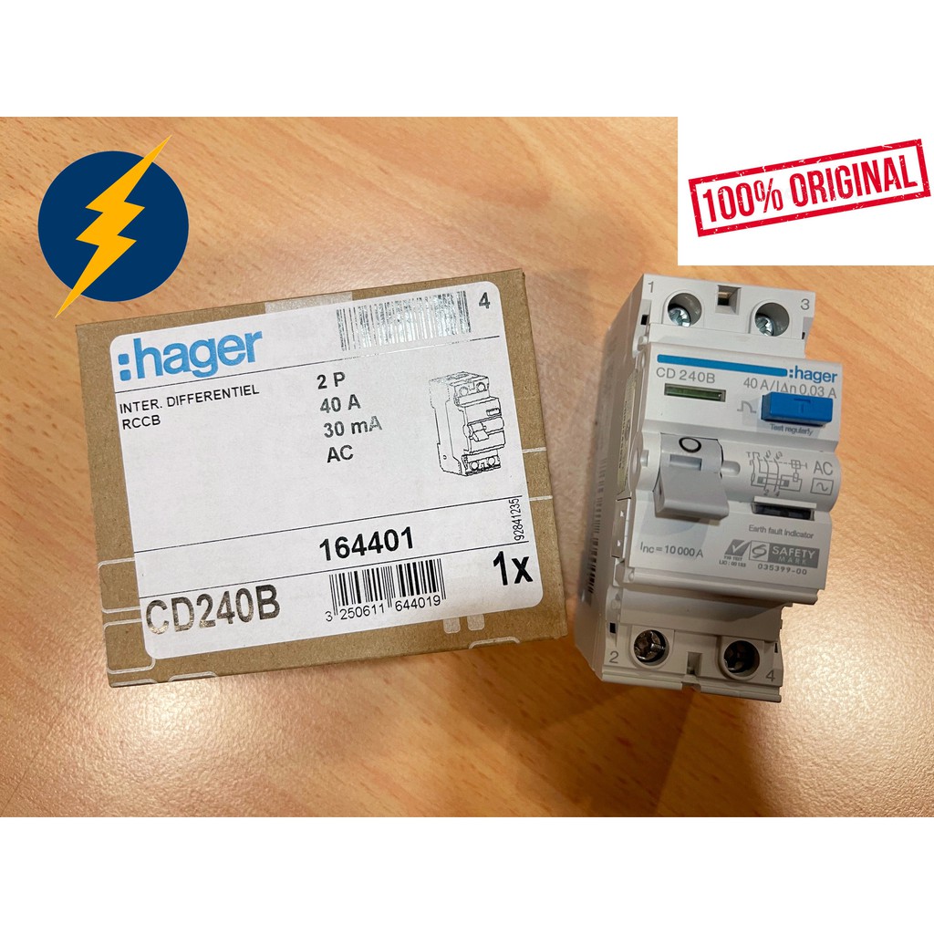 HAGER CD240B 40AMP 2 POLE 30mA RCCB ELCB | Shopee Malaysia