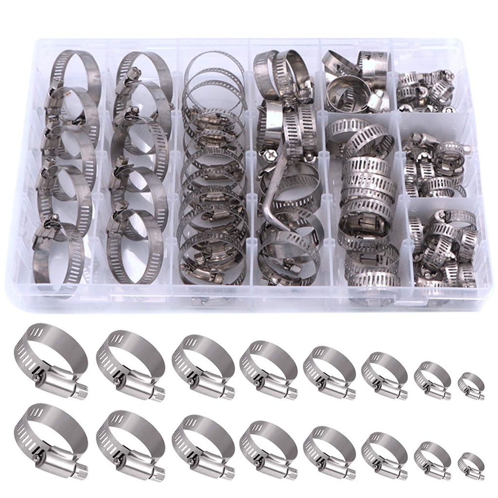 80Pcs Adjustable 8-44mm Range 304 Stainless Steel Worm Gear Hose Clamps ...