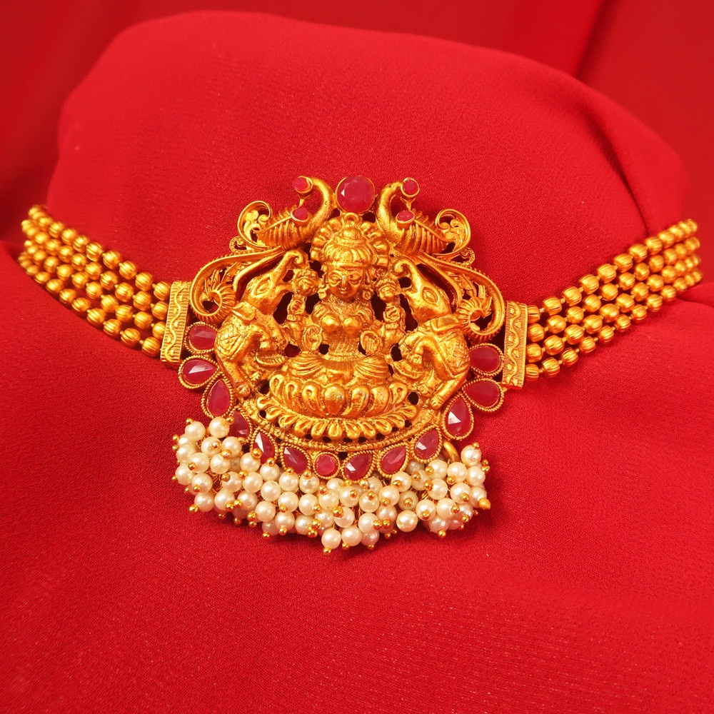 Matte Gold Lakshmi Choker Set - D2 (Temple Jewellery) | indian choker ...