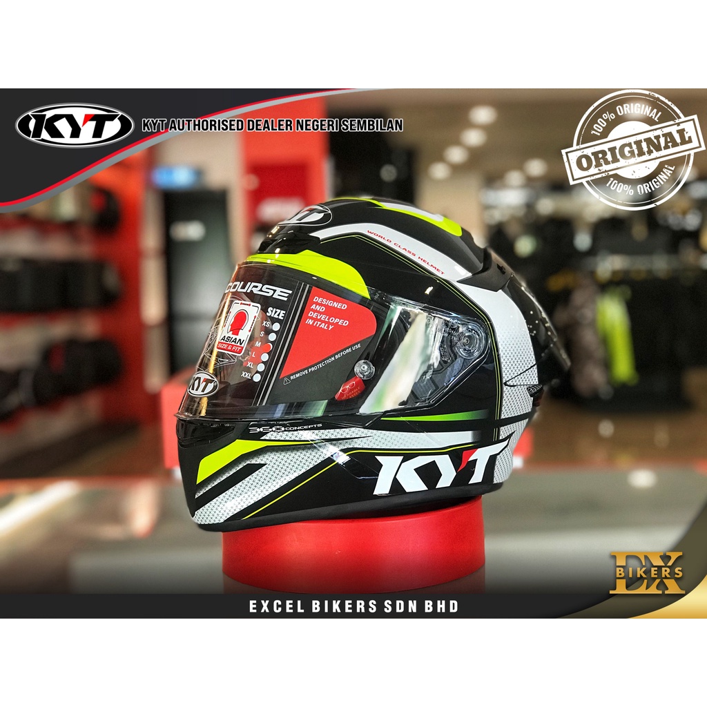 KYT HELMET TT COURSE ELECTRON MATT BK/YL/Full Face Helmet / Motorcycle ...