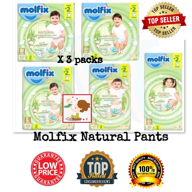 Molfix Natural Jumbo Pants Diapers - M, L, XL, XXL, XXXL ( 3 Packs ...