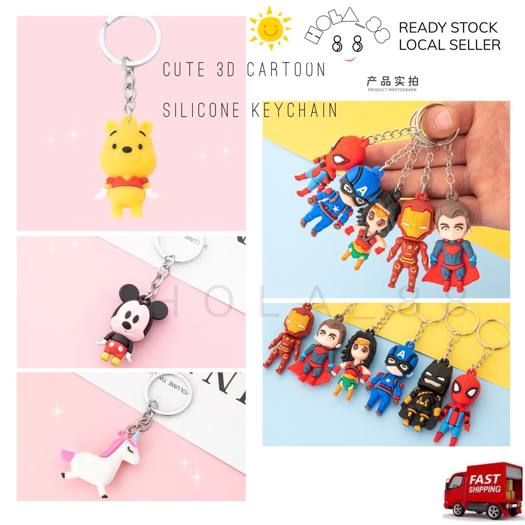 3D Cute Cartoon Key Chains Soft Rubber Comel Kartoon Kunci Gantung 3D ...