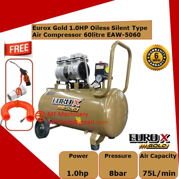 Mf Eurox EAW5060 Oiless Oilless & Silent Type Air Compressor 60L 750w EAW-5060 | Shopee Malaysia