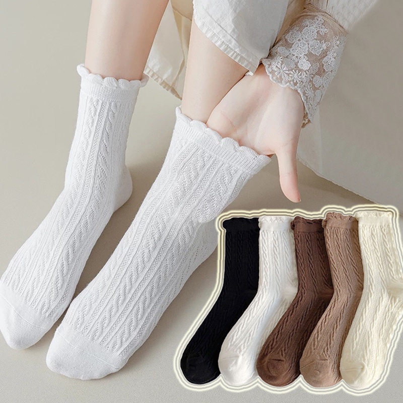 1 Pair Women Korean INS Style Cute Fungus Lace Middle Tube Socks ...