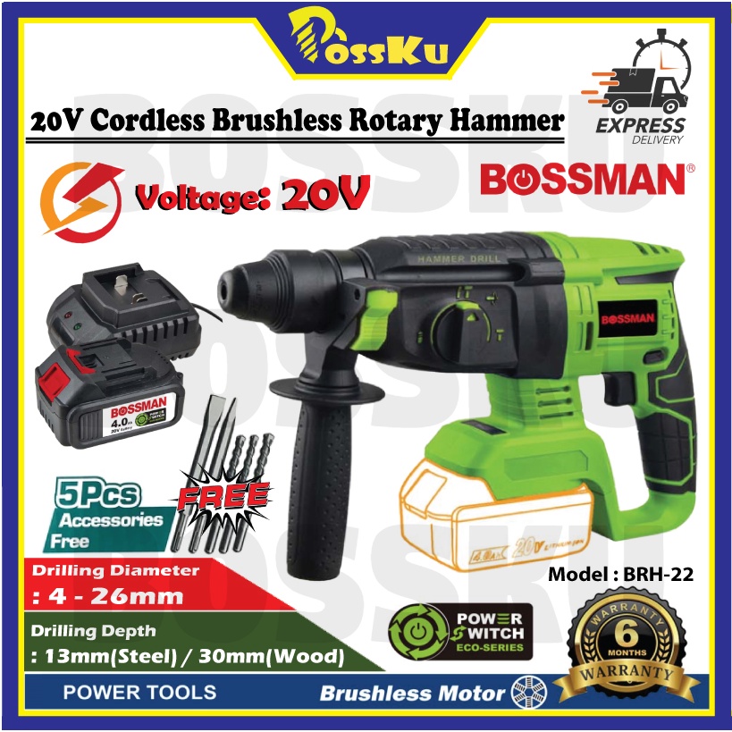 BOSSKU[NEW] BOSSMAN 20V Cordless Brushless Rotary Hammer BRH-22 Combo ...