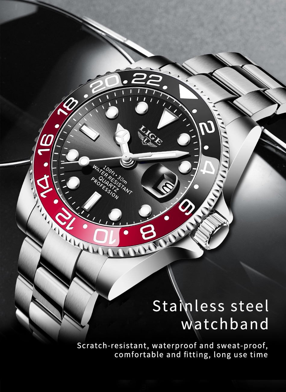 LIGE Jam Tangan Lelaki Men's Watch LIGE Fashion Business Stainless ...