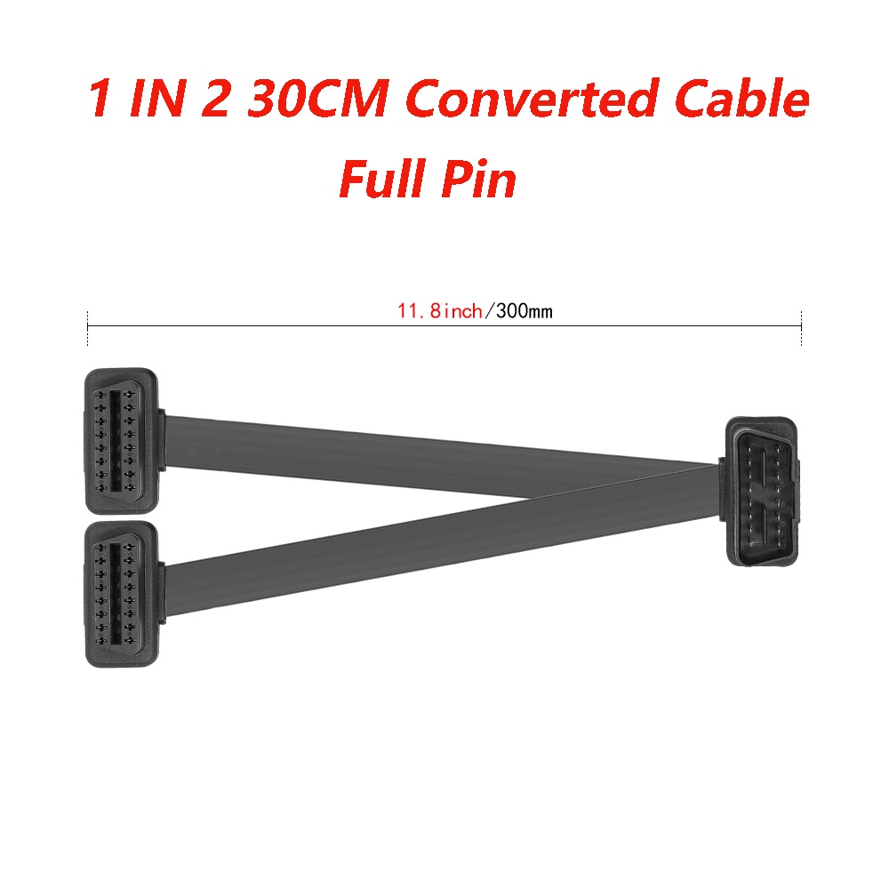 OBD Cable 30cm 1 to 2 Converted Cable 60cm OBD2 16 pin Male to Female Flat Extension Cable With ...