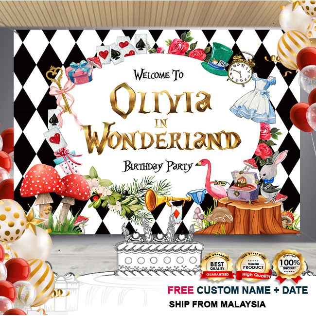 Birthday Banner / Birthday Backdrop / Hari Jadi - Alice in Wonderland ...