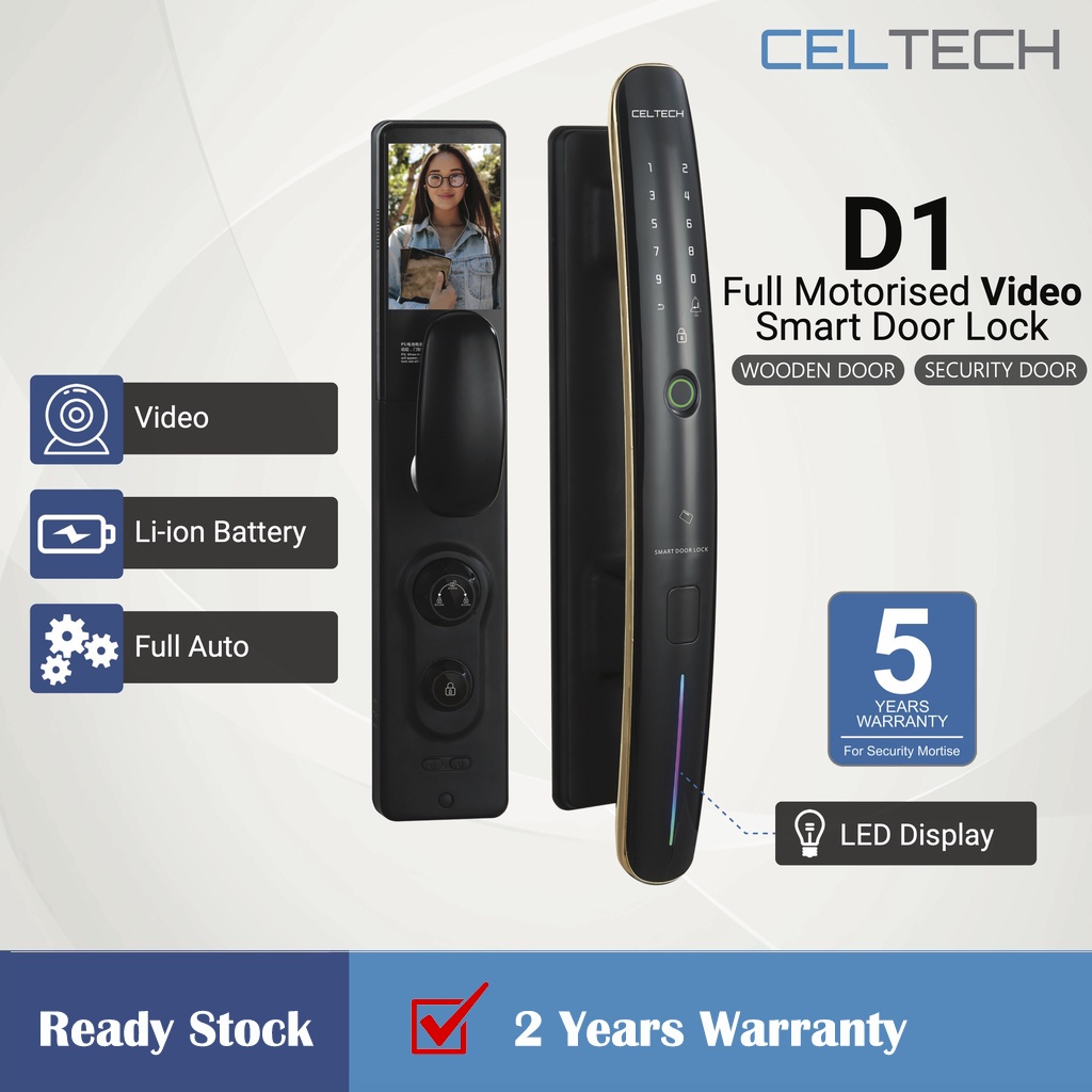 [ORIGINAL] Premium Celtech D1 Video Digital Smart Door Lock Full Motorised | Shopee Malaysia