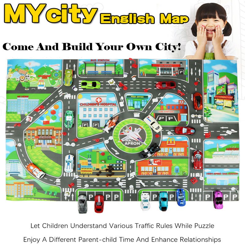 83*58CM City Parking Lot Road Map DIY Kid Climbing Mat Educational Game ...