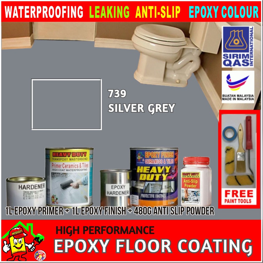 739 SILVER GREY • 1L Epoxy Coating Set 2+1 c/w Painting Toolset ...