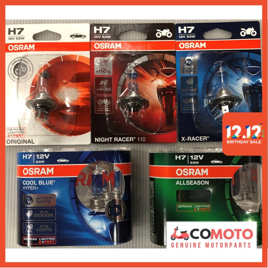 OSRAM H7 Halogen Bulb Cool blue, All Season, Night Racer for car,Yamaha ...