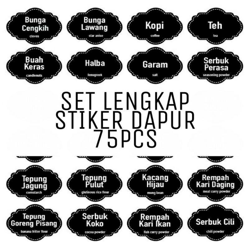 75Pcs Label Sticker Kitchen Sticker Dapur Pelekat Label Barangan Dapur ...