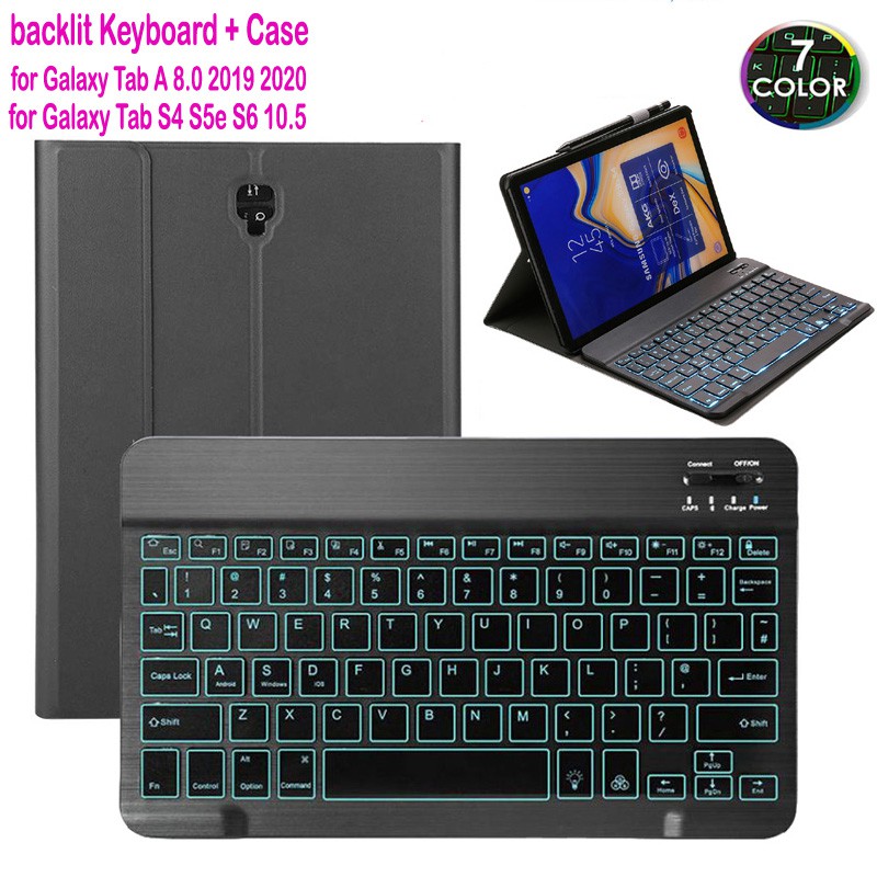 7-color backlit Wireless Bluetooth Keyboard with Cover For Samsung ...