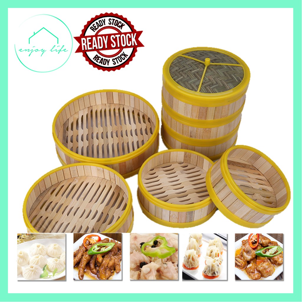 Bamboo Steamer Basket & Lid Dimsum / Bakul Pengukus Buluh Pau Kuih 竹制蒸笼 ...