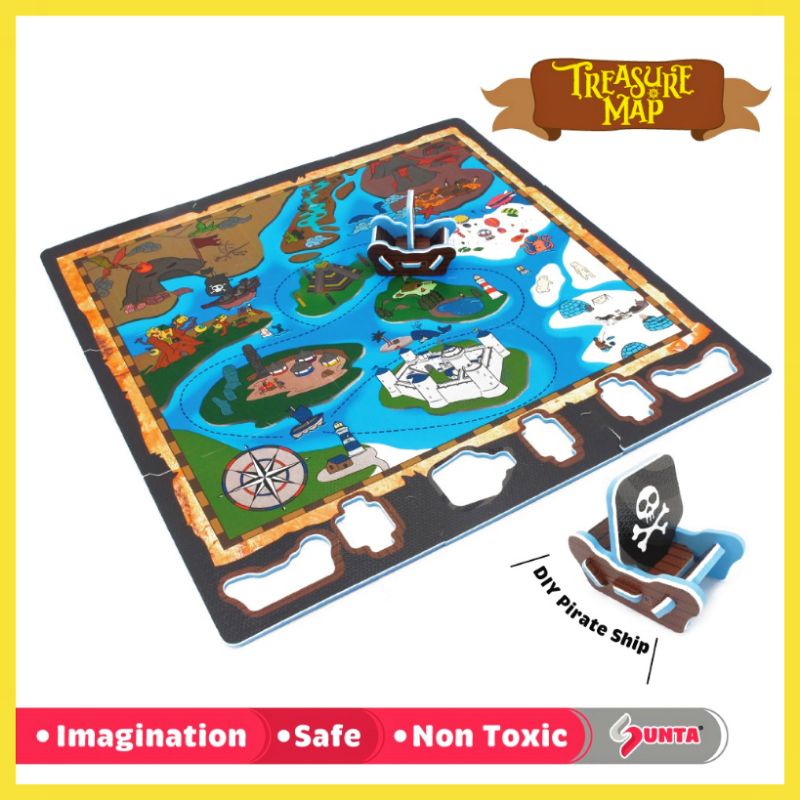Printed Puzzle Mats - Treasure Map with DIY Pirate Ship | Shopee Malaysia