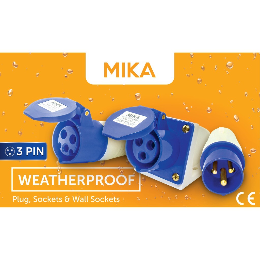 MIKA / RLT 3PIN WEATHERPROOF 16A, 32A, 63A PLUG, SOCKET, WALL SOCKET ...