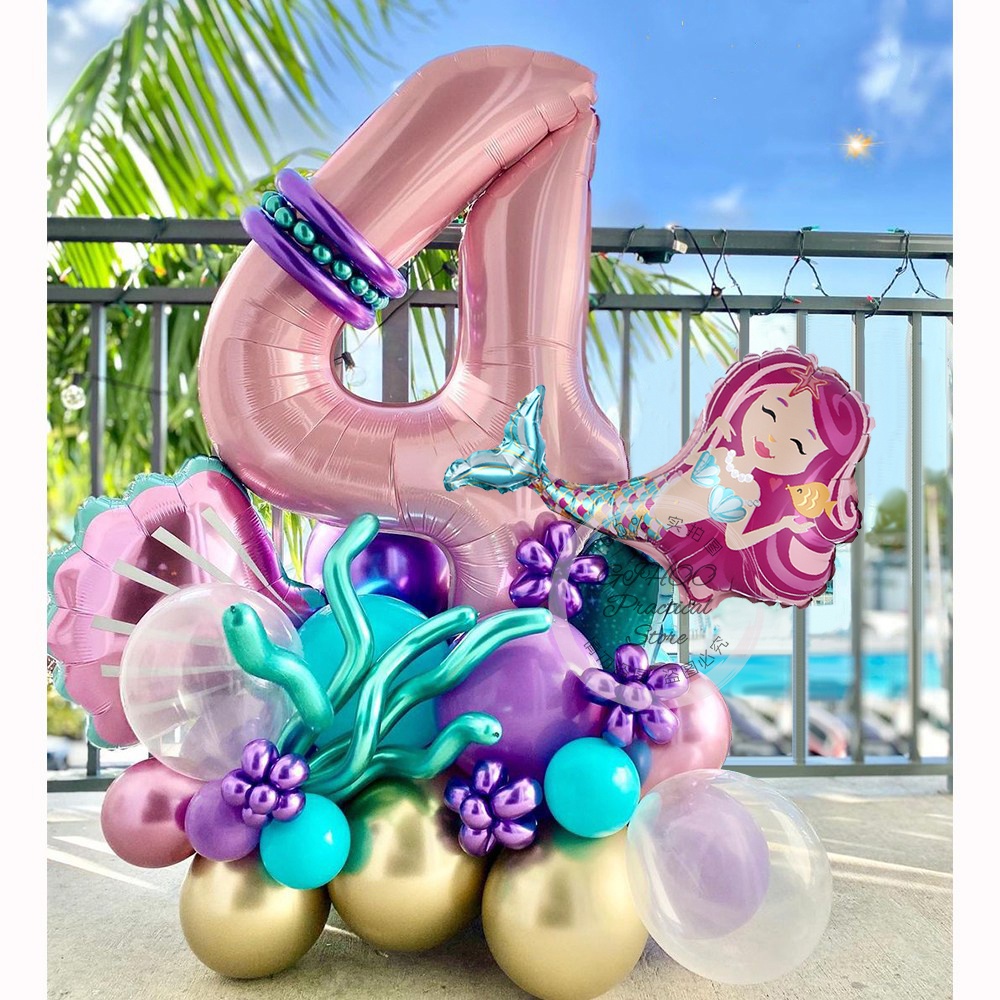 38pcs/set Cartoon Little Mermaid Princess Foil Balloon 30inch Number ...