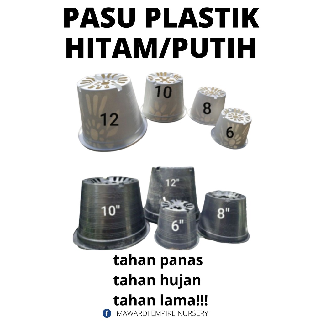 Pasu plastik hitam, putih. saiz 6, 8, 10, 12 inch | Shopee Malaysia