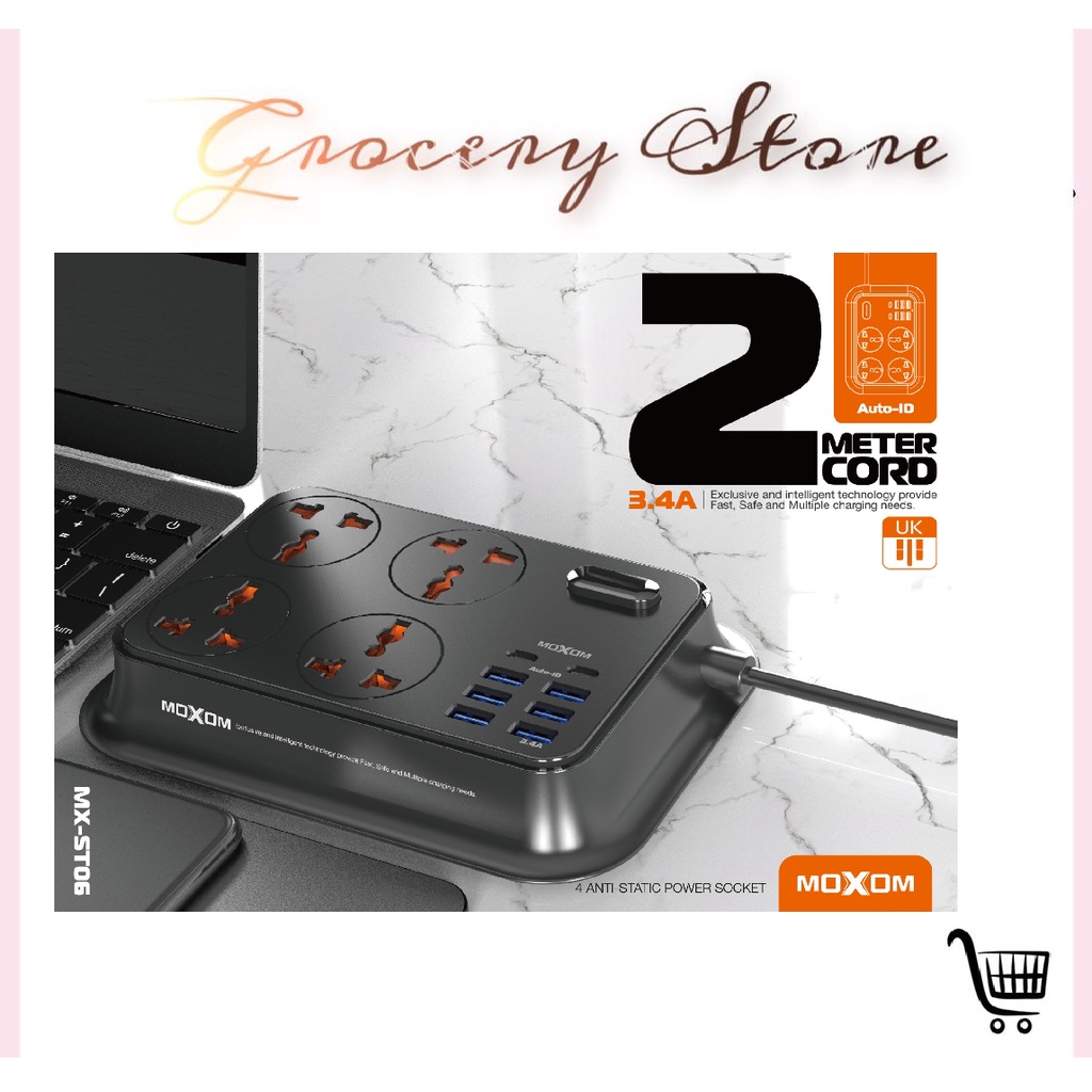Genuine Moxom MX-ST06 2500w Home Travel Smart Extension Socket 4 ...