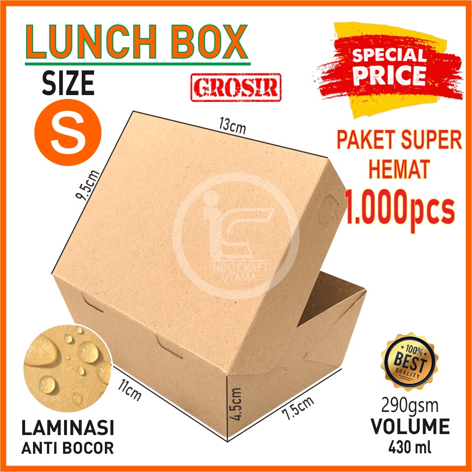 Lunch Box Size S Package 1000pcs Paper Lunch Box Kraft Brown Laminate ...