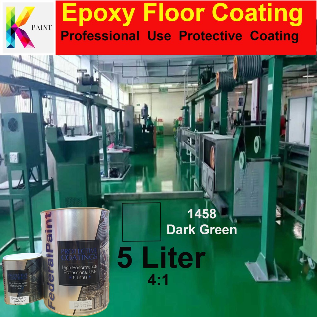 5L Epoxy Paint Dark Green Epoxy Floor Paint (4L EPoxy + 1L Hardener ...