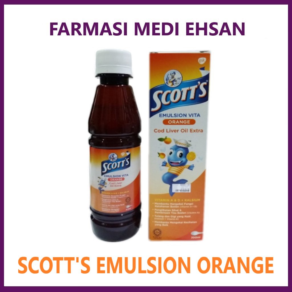 Scott's Emulsion [Minyak Ikan COD] Cod Liver Oil - Orange (200ml) [EXP ...