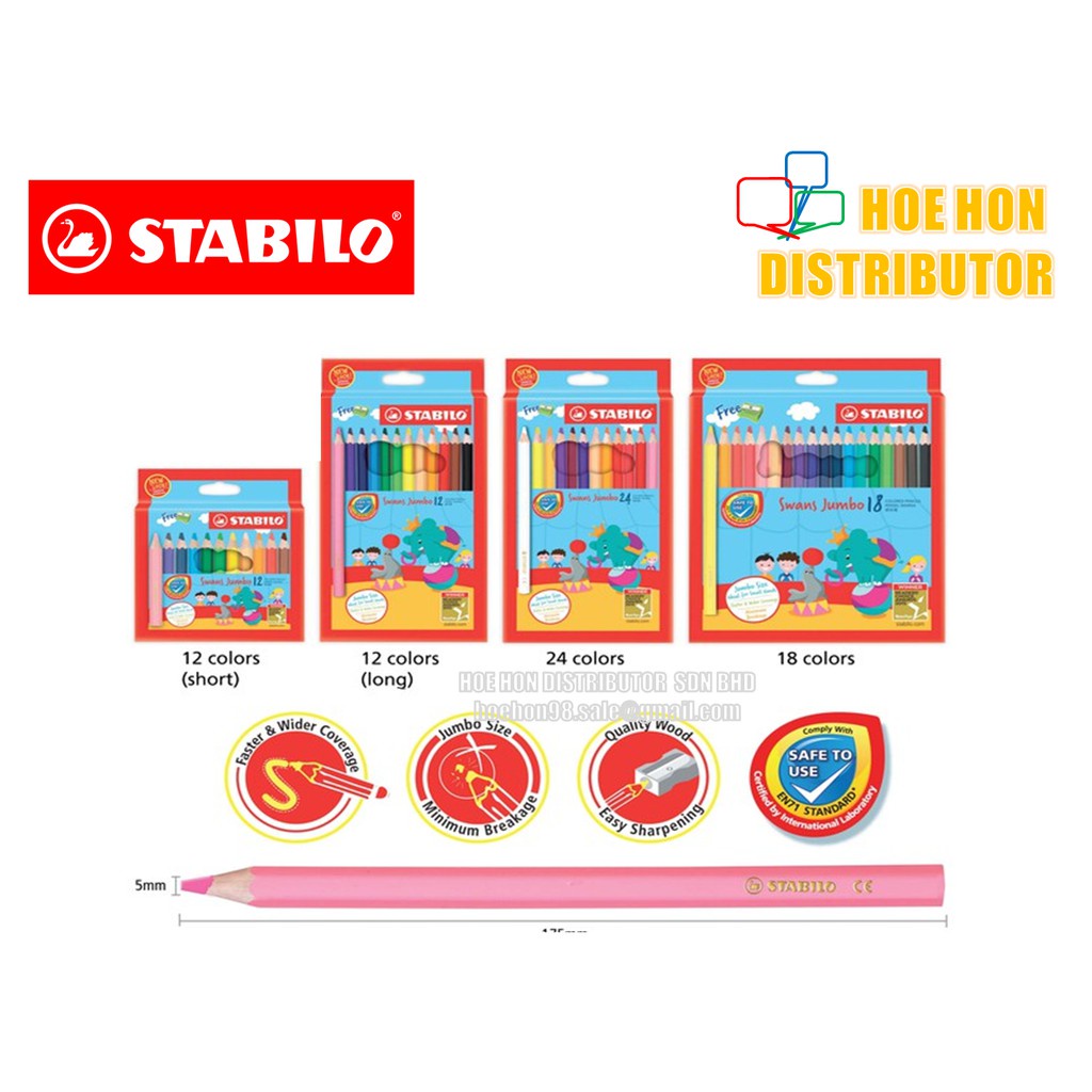 Stabilo Swans Jumbo Colour / Color Pencil Warna Stabilo 12s 12L 18c 24c ...