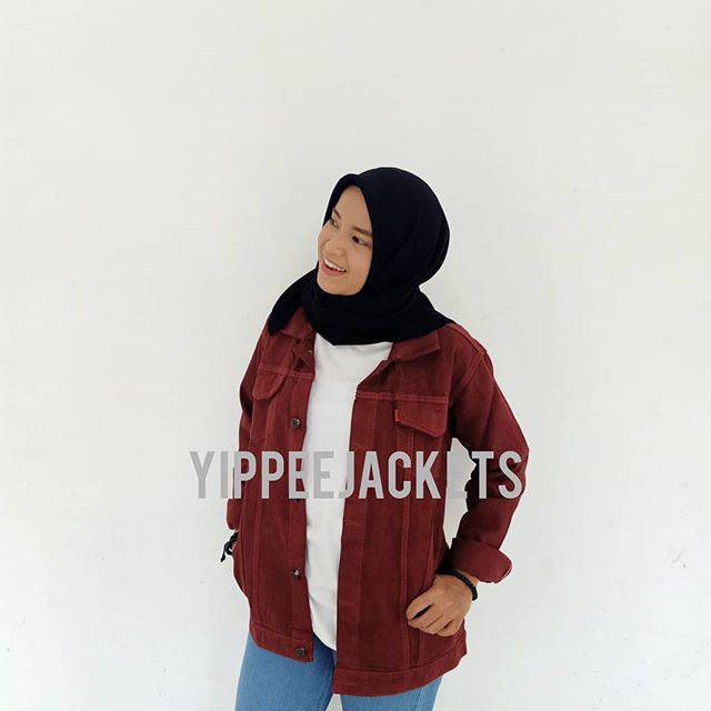 MERAH Maroon JEANS Jacket Men Women | Shopee Malaysia