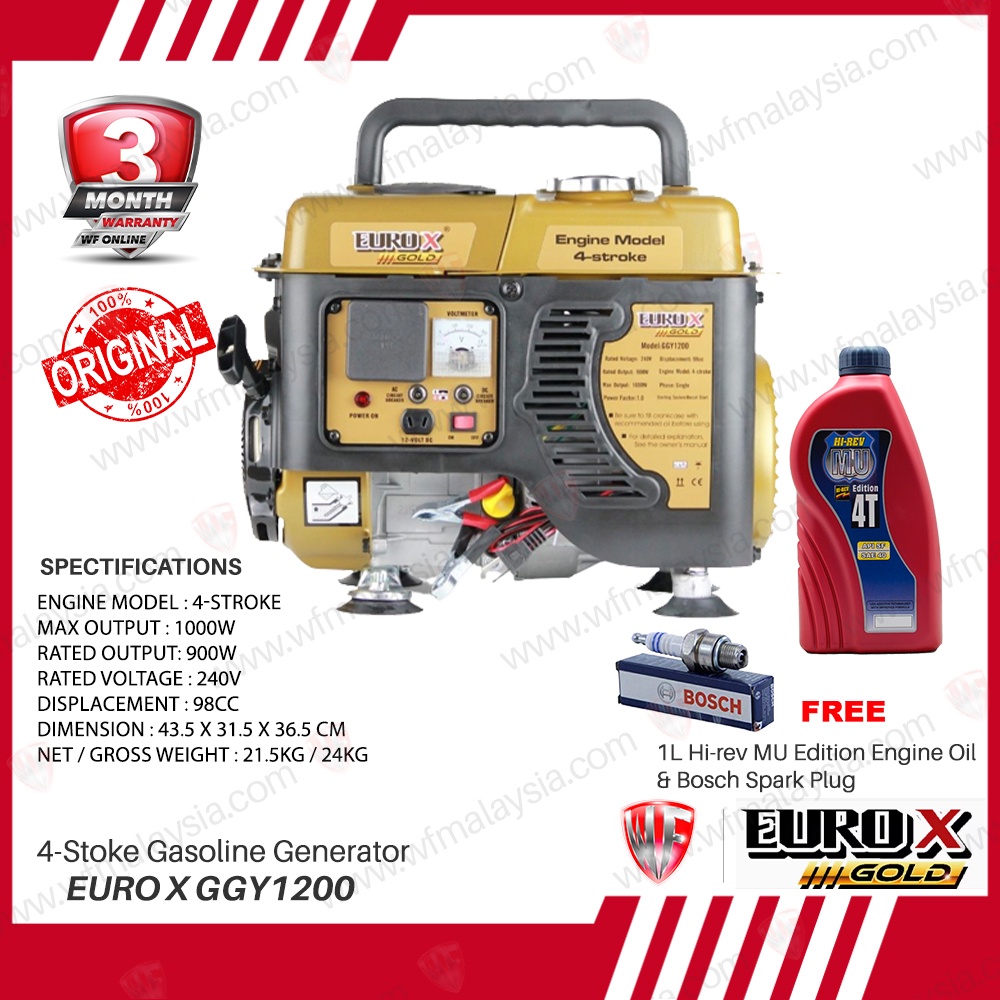 Euro X Gold GGY 1200 1000w 4-Stroke Portable Gasoline Generator Foc 1L Hi-Rev MU Edition Engine ...