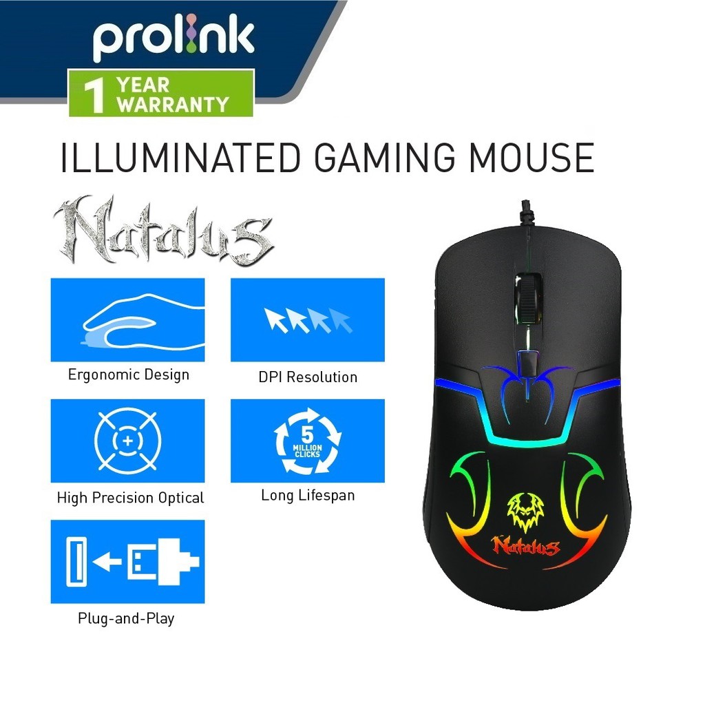 Prolink 7-Colour Illuminated USB Gaming Mouse 3200DPI Ergonomic PMG9006 ...