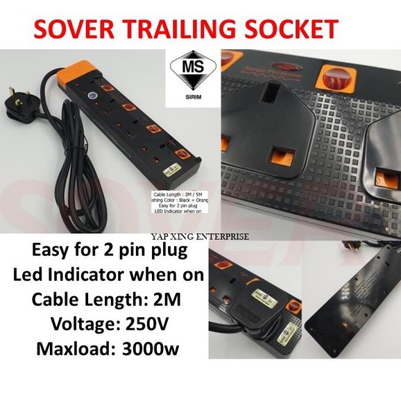 SOVER POWER EXTENSION TRAILING SOCKET 3G/4G/5G - 2M(SIRIM) | Shopee ...