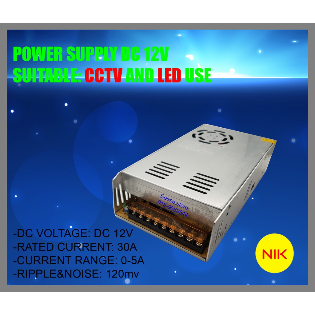 POWER SUPPLY Switching PSU 12VDC 30A 360W/ 30A 360W WITH FAN Power ...