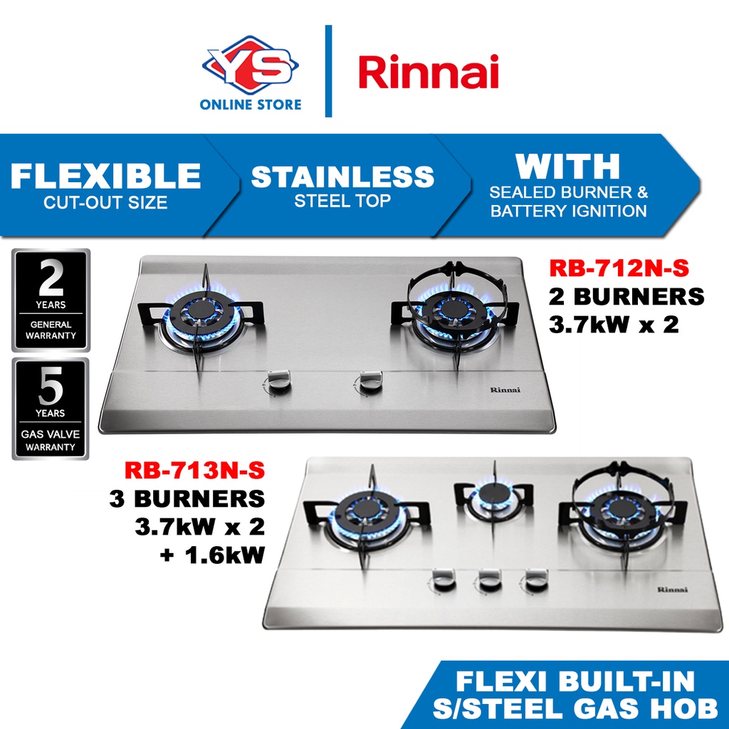 Rinnai 2-Burner2 3-Burners Stainless Steel Flexi Cut-Out Built-in Gas ...