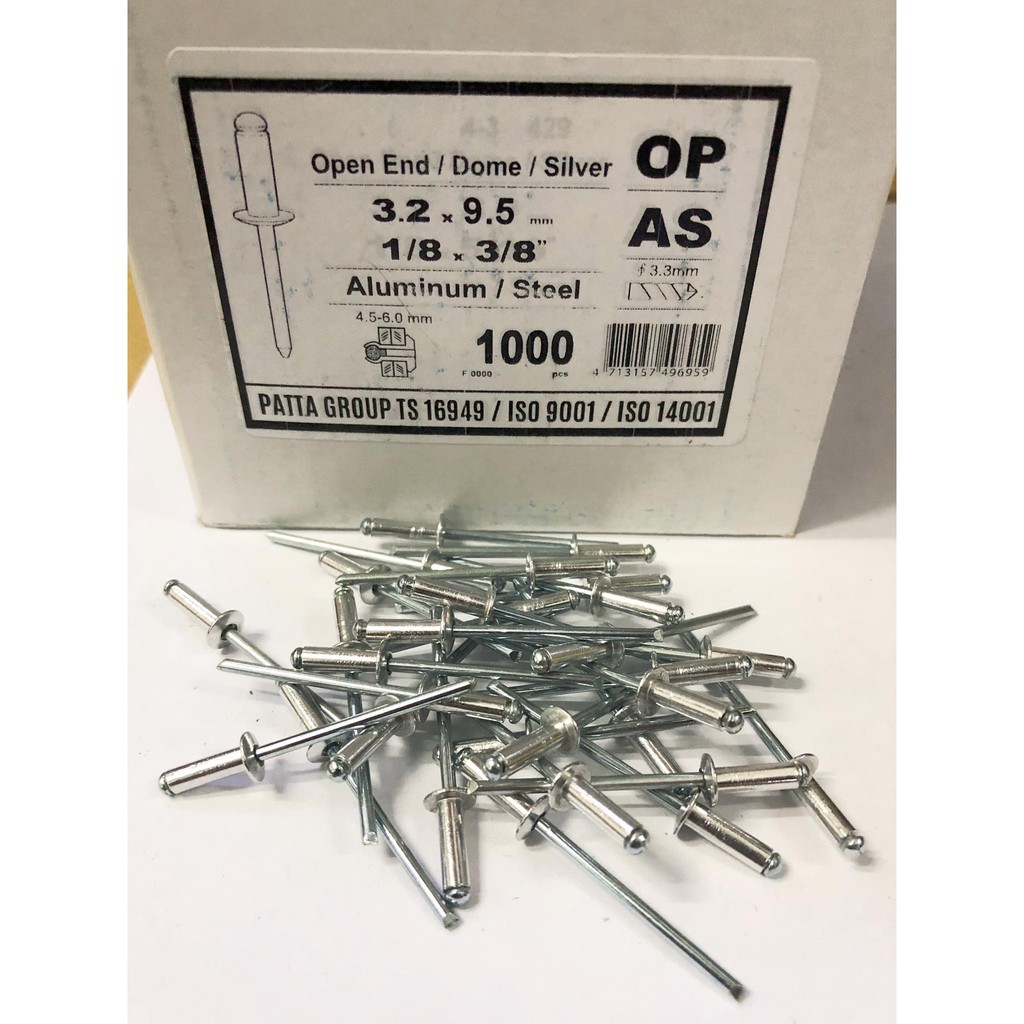 [1000pcs/Box] 1/8 x 3/8" PATTA BLIND RIVET Paku Rivet Pop Rivet ...