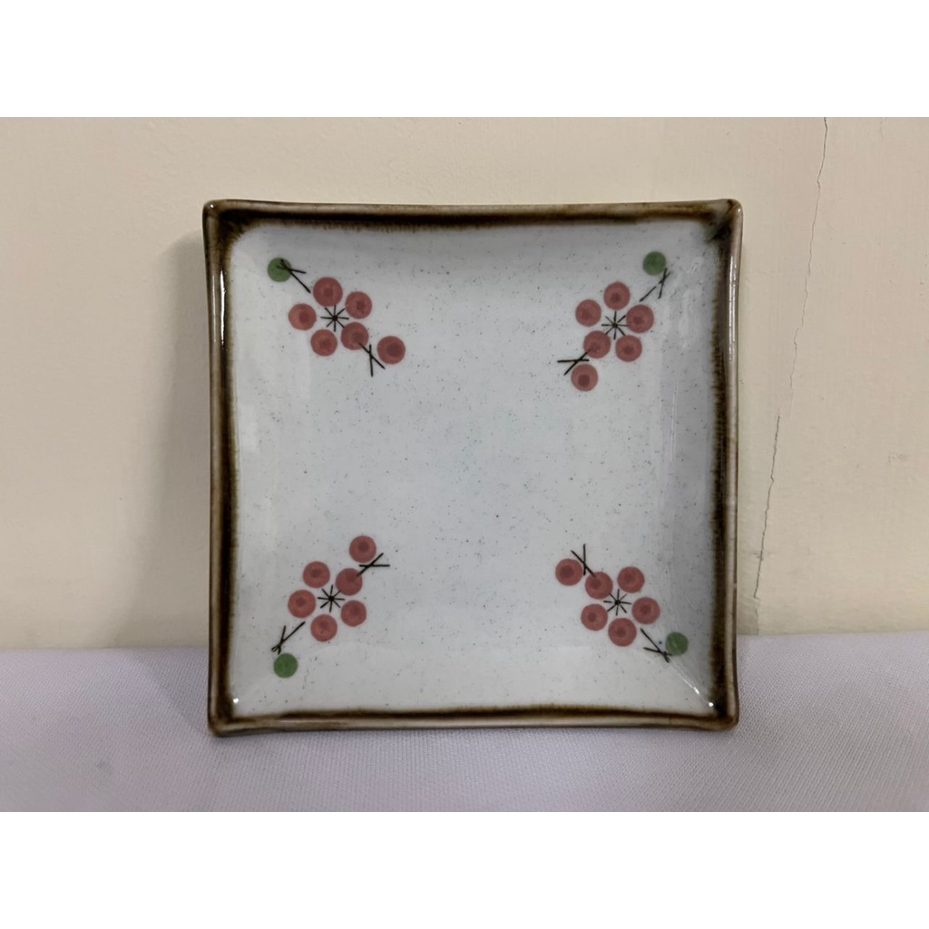 Vintage Styled Porcelain Japanese Sushi Square Plate Red Plum | Shopee ...