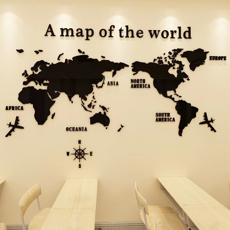 Large Size 3D Acrylic Wall Stickers World Map Three-Dimensional Office ...