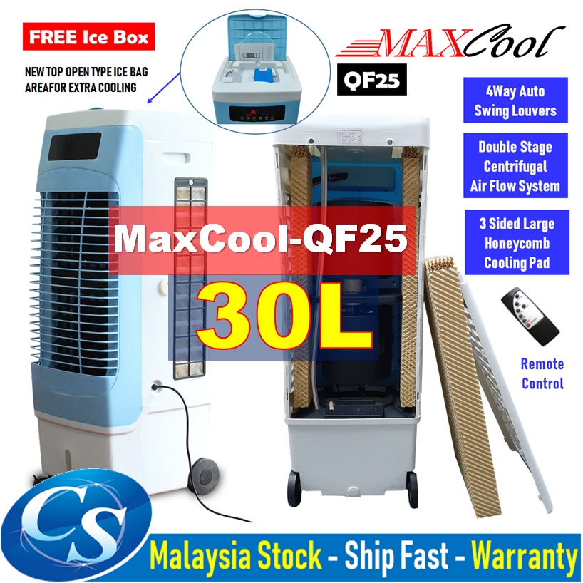 30L MaxCool QF25 Evaporative Swamp Air Cooler Honeycomb Double Stage Air Flow + 4 Way Swing ...