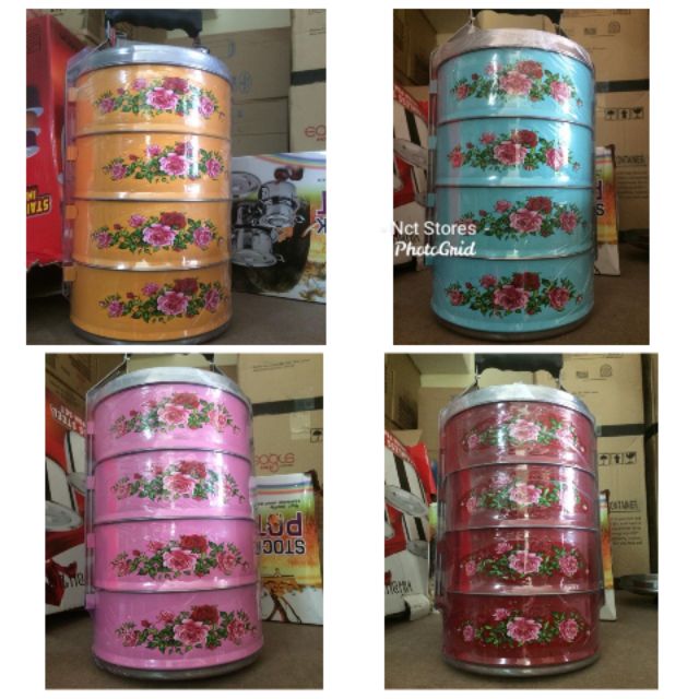 18CMX4 S/STEEL COLOUR FOOD CARRIAGE WITH FLOWER / MANGKUK TINGKAT ...