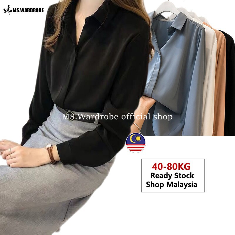 【Ready Stock】Office Wear Women Long Sleeve Chiffon White Blouse Ladies ...