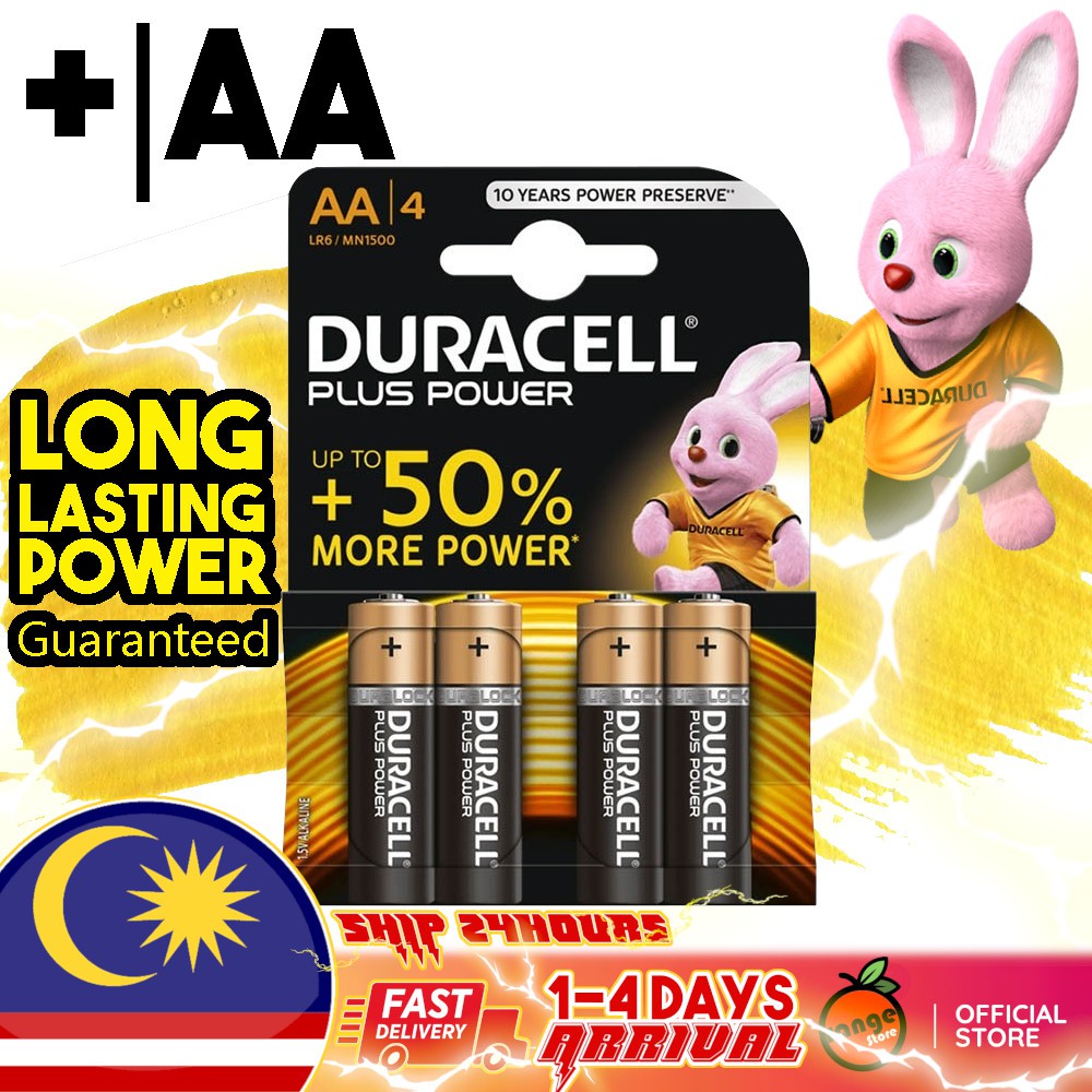 (READY STOCK) Duracell PLUS POWER AA (4Pcs) Value Pack Alkaline Battery LR6/MN1500 电池 | Shopee ...