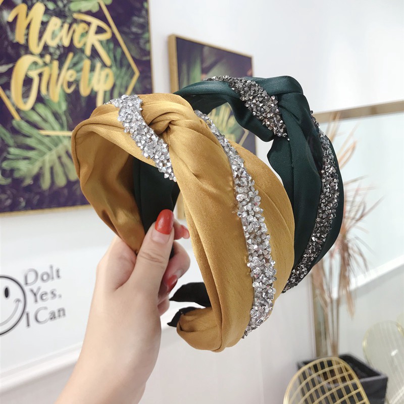 Korean New High-end Fabric Diamond Hair Band Cross Crystal Wide-brim ...